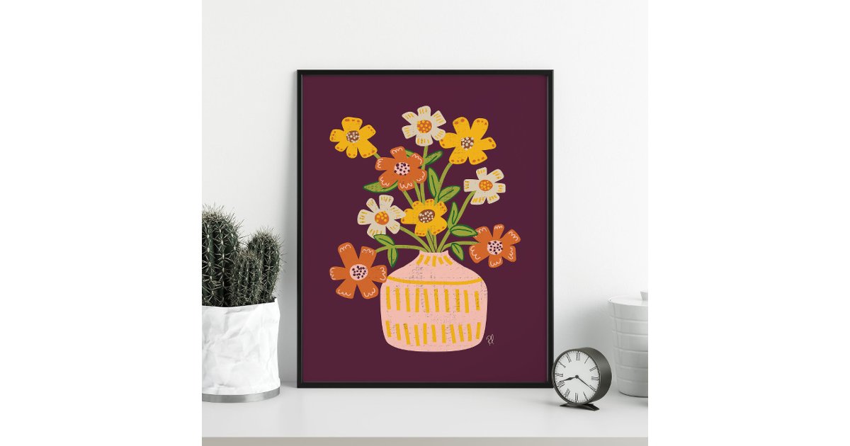 Mid Mod Cosmos Flowers Bouquet Poster | Zazzle