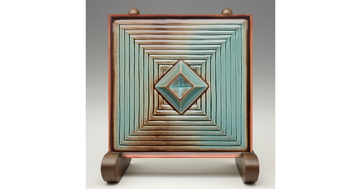 Midcentury Geometric Elegance Earthy Teal Ceramic Tile | Zazzle