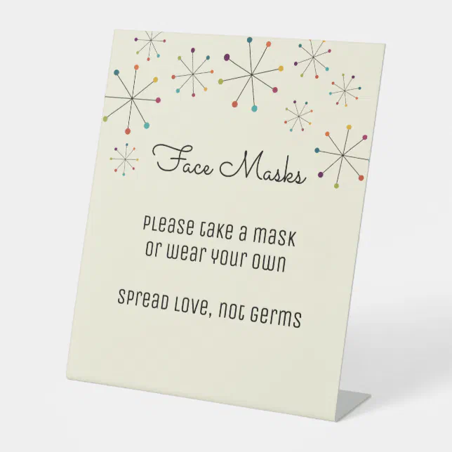 Midcentury Modern Face Masks Station Wedding Pedestal Sign | Zazzle