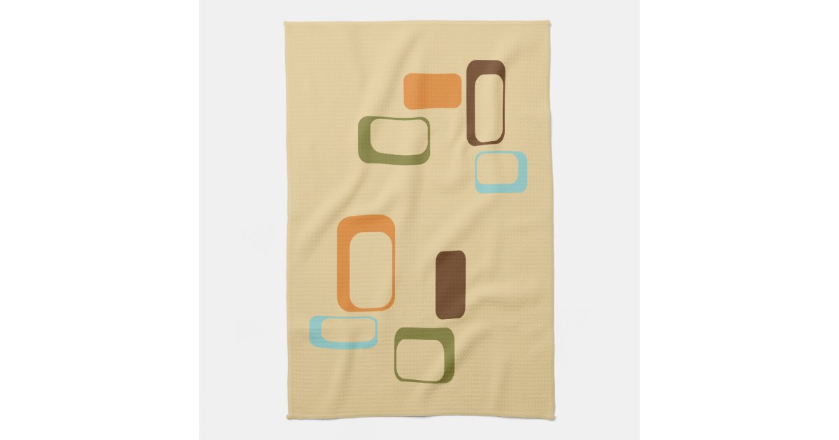 Midcentury modern geometric squares kitchen towel | Zazzle