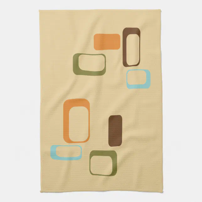Midcentury modern geometric squares kitchen towel | Zazzle