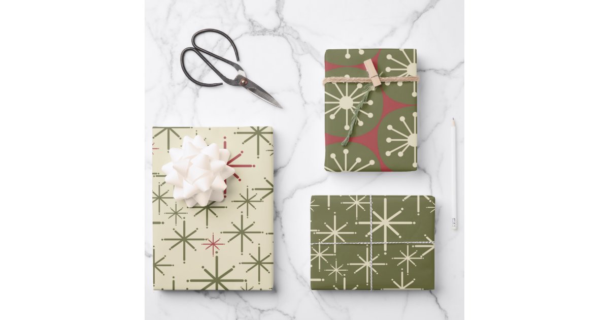 Midcentury Modern Retro Christmas Patterns Wrapping Paper Sheets | Zazzle