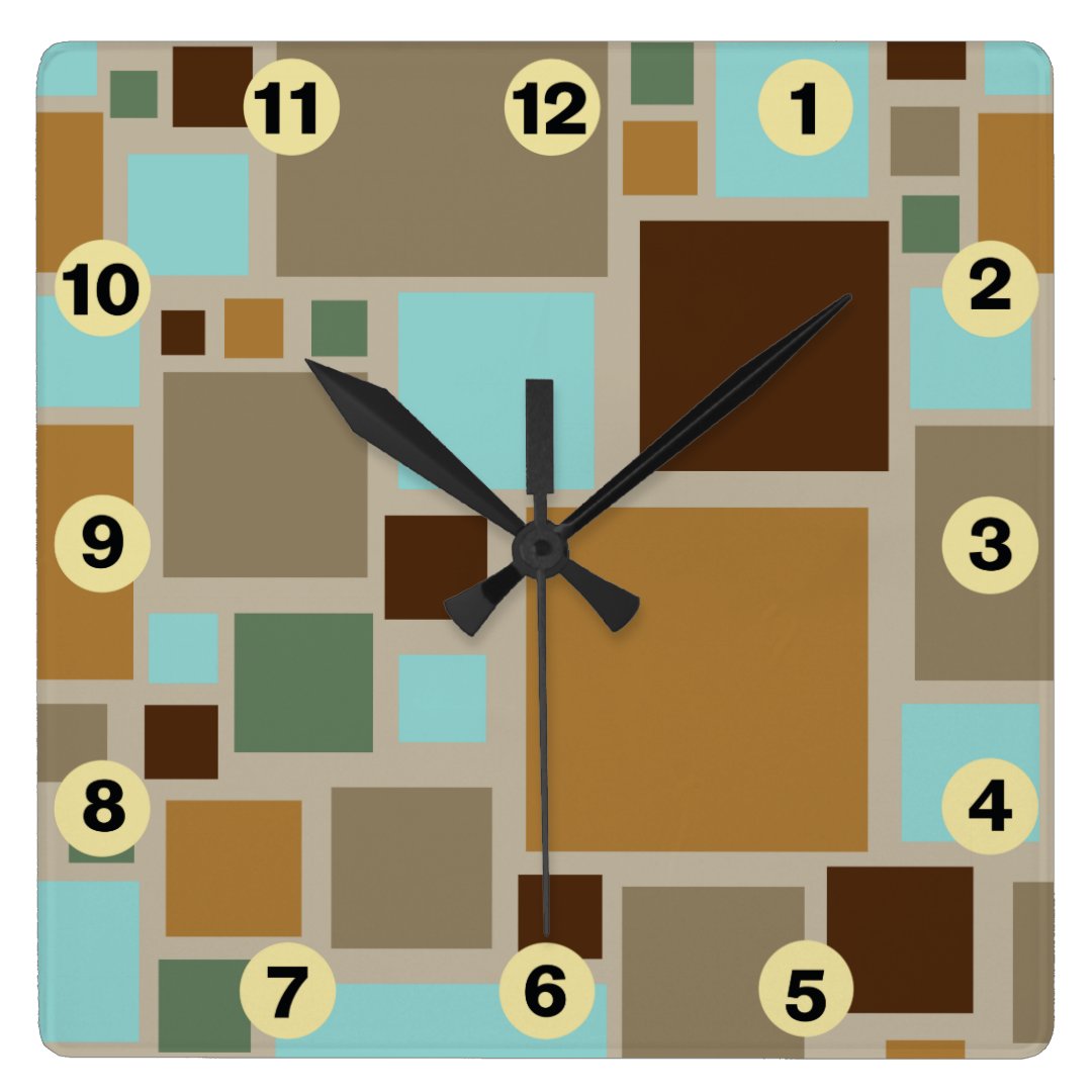 Midcentury Modern Squares Pattern Retro Square Wall Clock | Zazzle