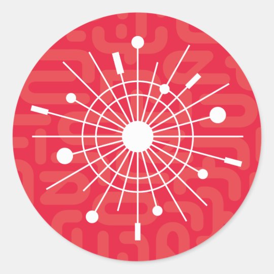 Midcentury RED Atomic Sputnik Christmas Snowflake Classic Round Sticker ...