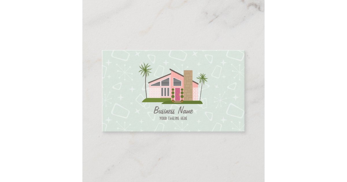 Midcentury Retro Pink House Business Card | Zazzle