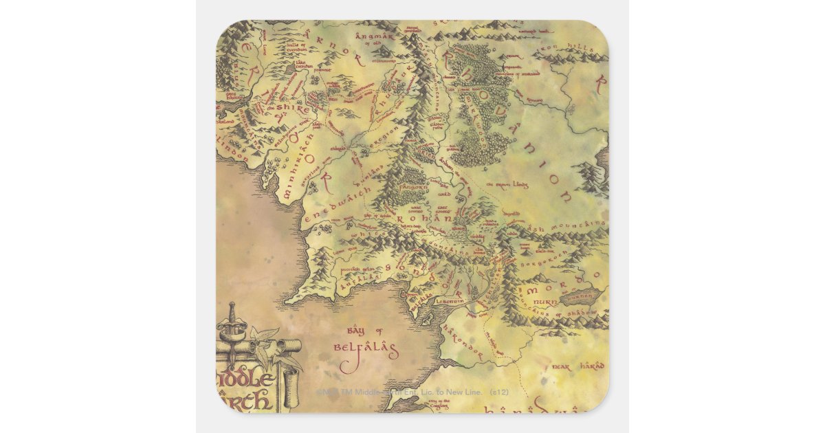 MIDDLE EARTH™ Map Square Sticker | Zazzle