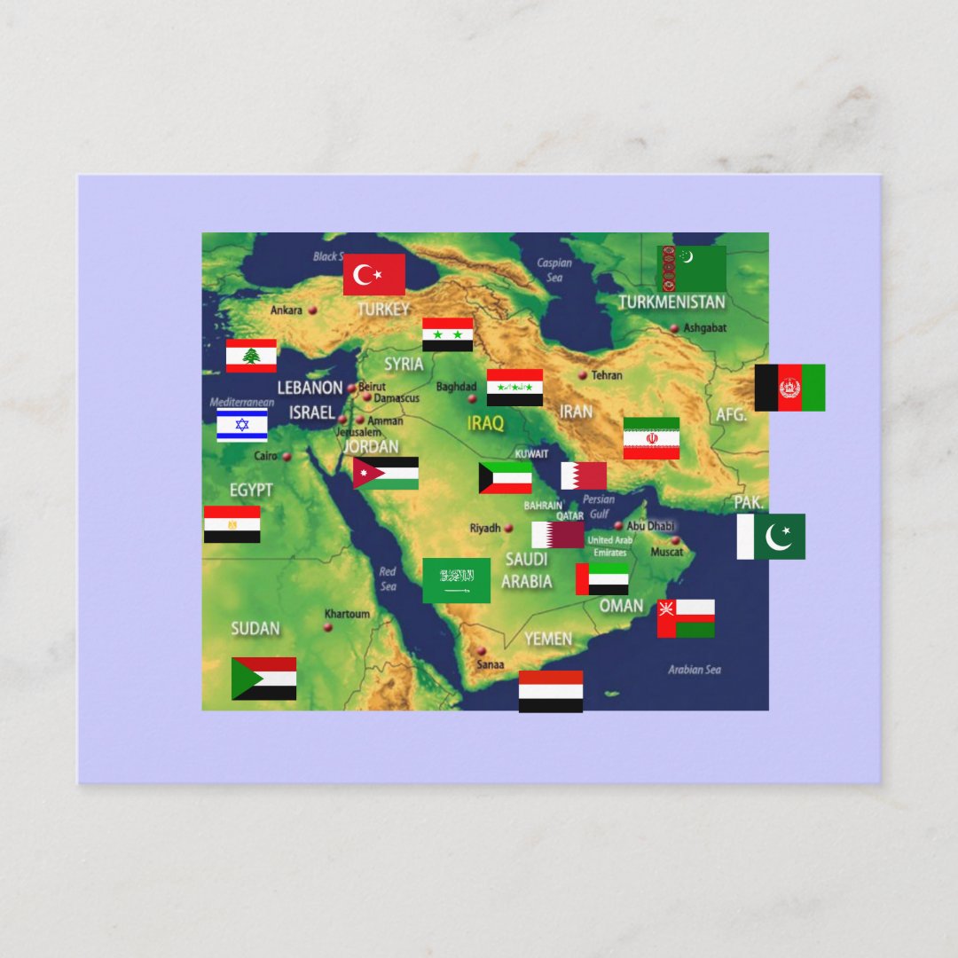 Middle-East map Postcard | Zazzle