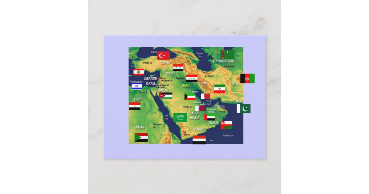 Middle-East map Postcard | Zazzle