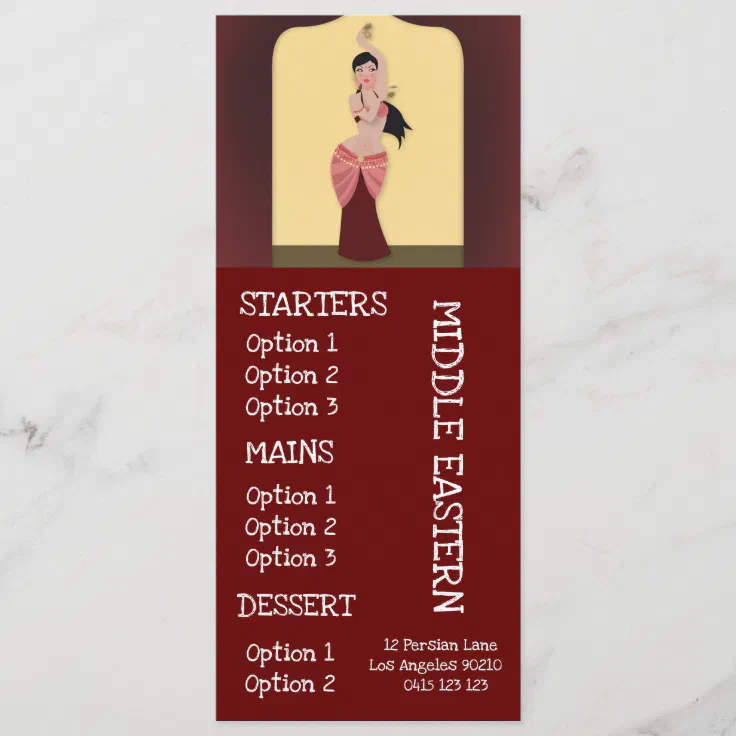 Middle Eastern restaurant dinner menu | Zazzle