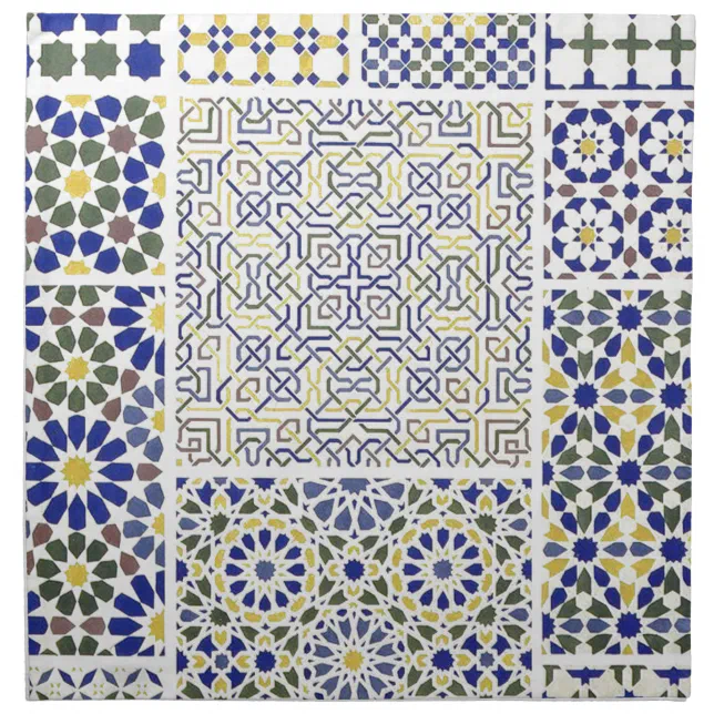 Middle Eastern Tile Patterns in Blue and Yellow Napkin | Zazzle