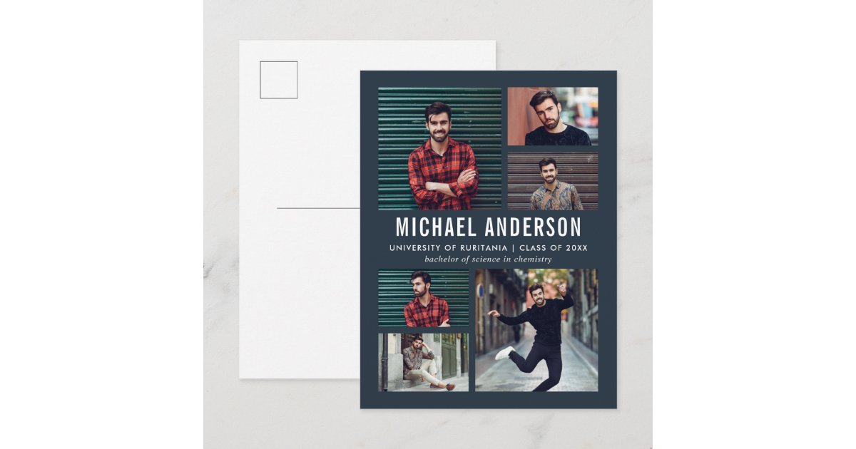 Midnight | 6 Photo Chalkboard Graduation Invitation Postcard | Zazzle