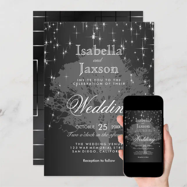 Midnight Black Under the Stars Wedding Invitation | Zazzle