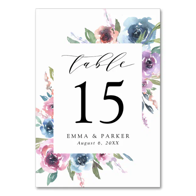 Midnight Blooms | Purple and Blue Floral Wedding Table Number | Zazzle