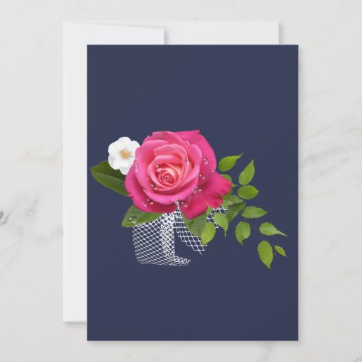 Midnight Blue and Pink Rose Wedding Invitation | Zazzle