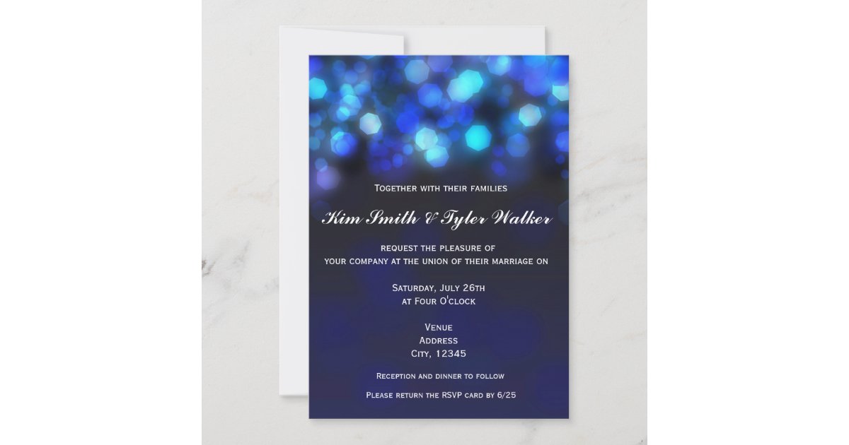 Midnight Blue Bokeh Light Sky Wedding Invitation | Zazzle