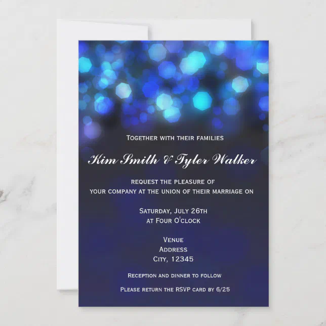 Midnight Blue Bokeh Light Sky Wedding Invitation | Zazzle