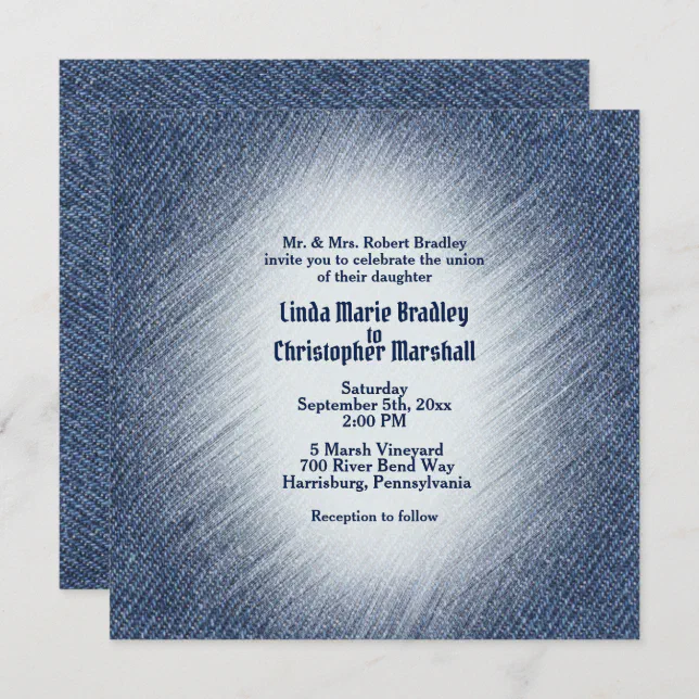 Midnight Blue Denim Wedding Invitation | Zazzle