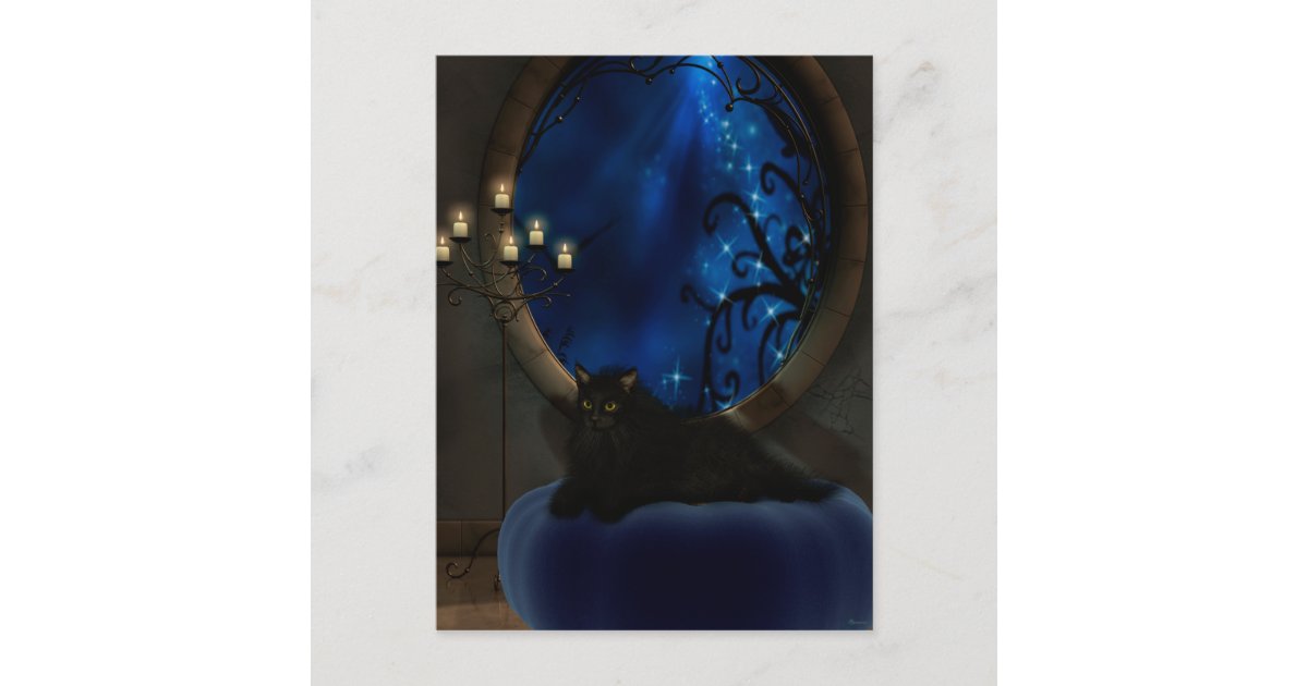 Midnight Blue Fantasy Cat Art Postcard | Zazzle