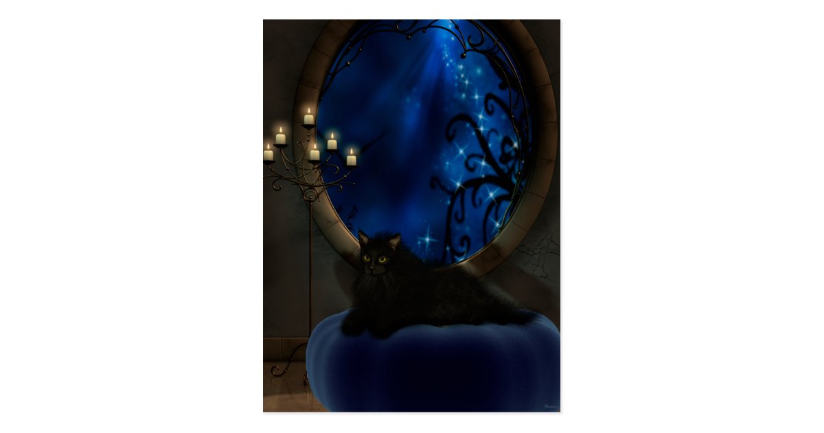 Midnight Blue Fantasy Cat Art Postcard | Zazzle.com
