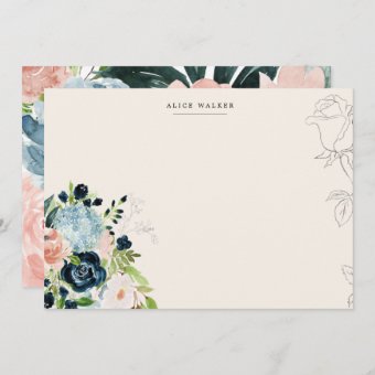 midnight blue floral blush Stationery Note Card | Zazzle