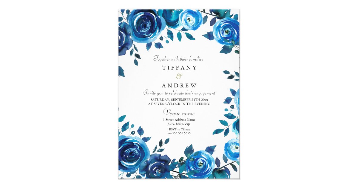 Midnight Blue Floral Engagement Party Invite | Zazzle.com