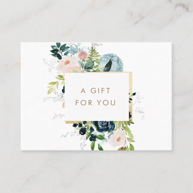 midnight blue floral gold border gift certificate | Zazzle