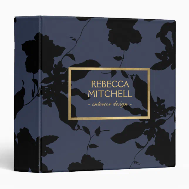 Midnight Blue Floral Pattern Personalized Binder | Zazzle