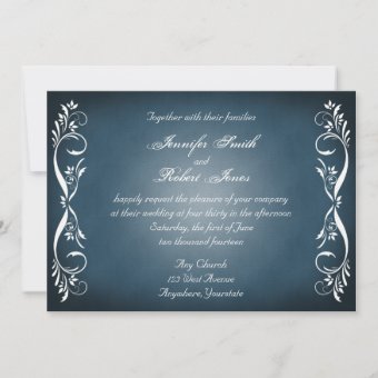 Midnight Blue Floral Posh Wedding Invitation | Zazzle