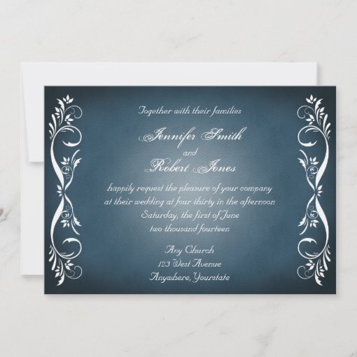 Midnight Blue Floral Posh Wedding Invitation | Zazzle