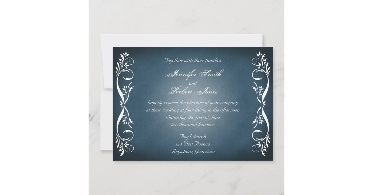 Midnight Blue Floral Posh Wedding Invitation | Zazzle