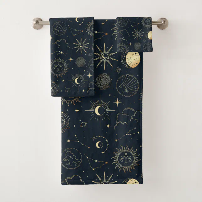 Midnight Blue Gold Star Constellation Pattern Bath Towel Set | Zazzle