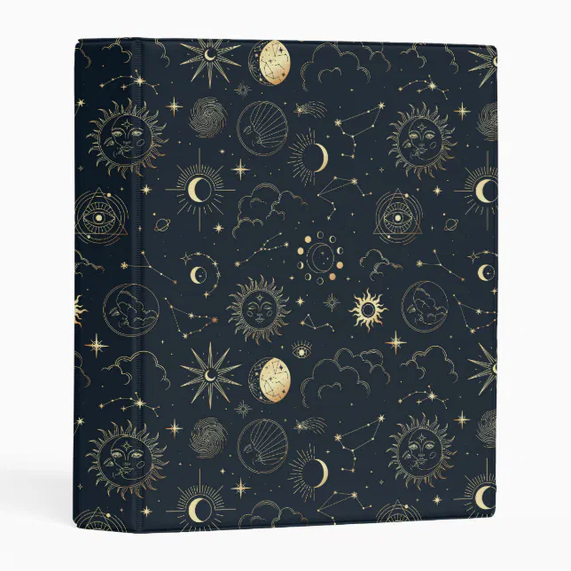 Midnight Blue Gold Star Constellation Pattern Mini Binder | Zazzle