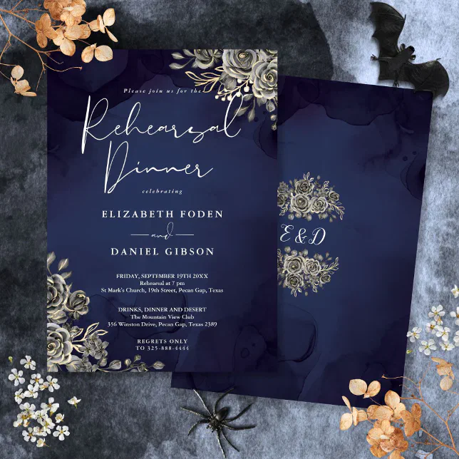 Midnight Blue Gothic Wedding Rehearsal Dinner Invitation | Zazzle
