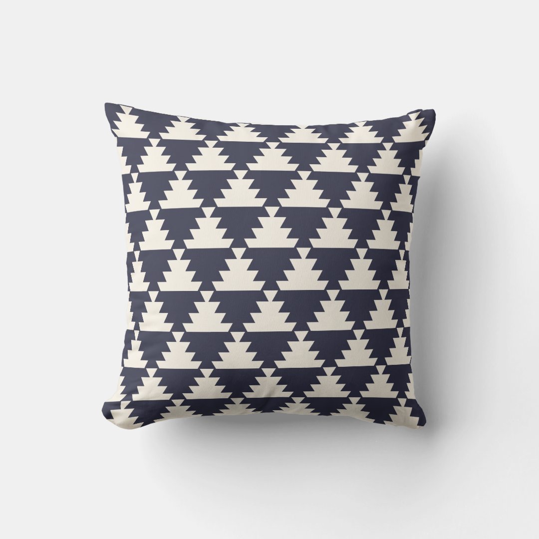 Midnight Blue Modern Aztec Geometric Pattern Throw Pillow | Zazzle