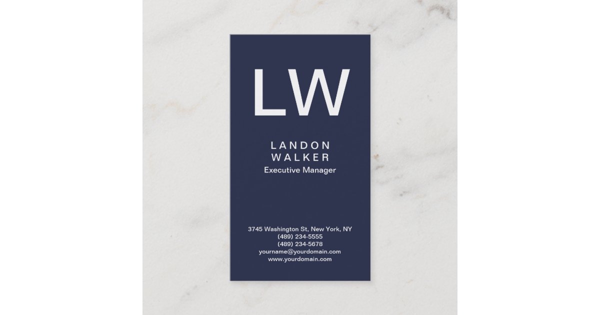 Midnight blue professional simple modern monogram business card | Zazzle