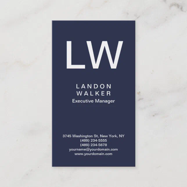 Midnight blue professional simple modern monogram business card | Zazzle