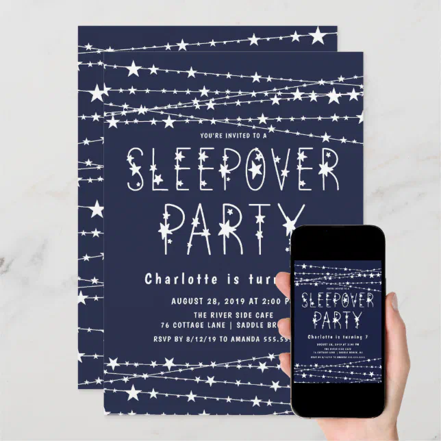Midnight Blue Sleepover Birthday Party Invitation | Zazzle