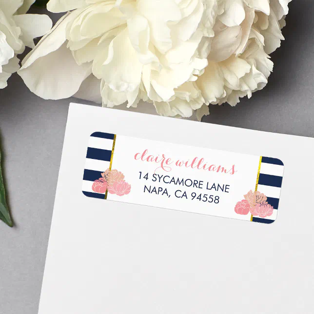 Midnight Blush Peony Return Address Labels | Zazzle