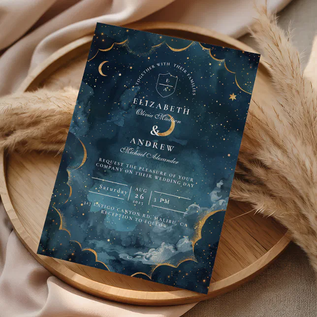 Midnight Constellation Floral Wedding Invitation | Zazzle
