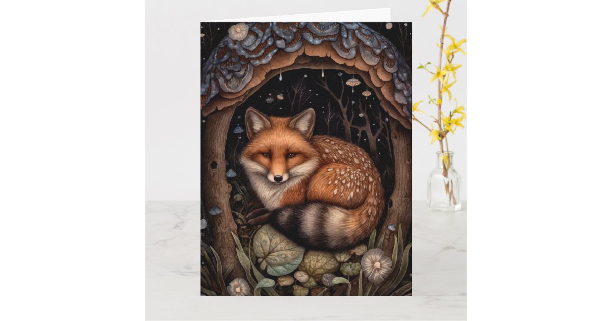 Midnight Fox Folded Greeting Card | Zazzle