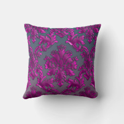 Midnight Fuchsia Damask Throw Pillow | Zazzle