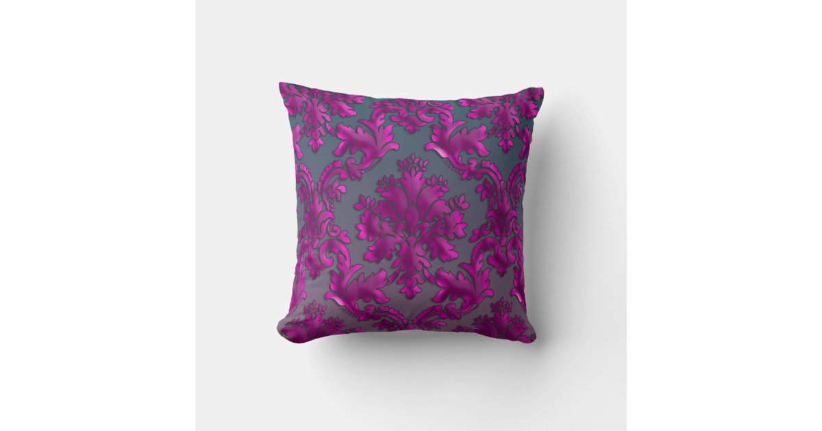 Midnight Fuchsia Damask Throw Pillow | Zazzle