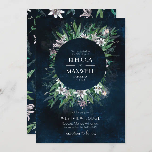 Midnight Garden Navy and floral wedding Invitation | Zazzle
