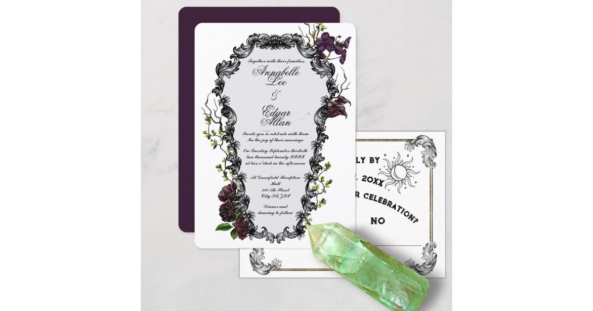 Midnight Garden Watercolor Baroque Coffin Wedding Invitation | Zazzle