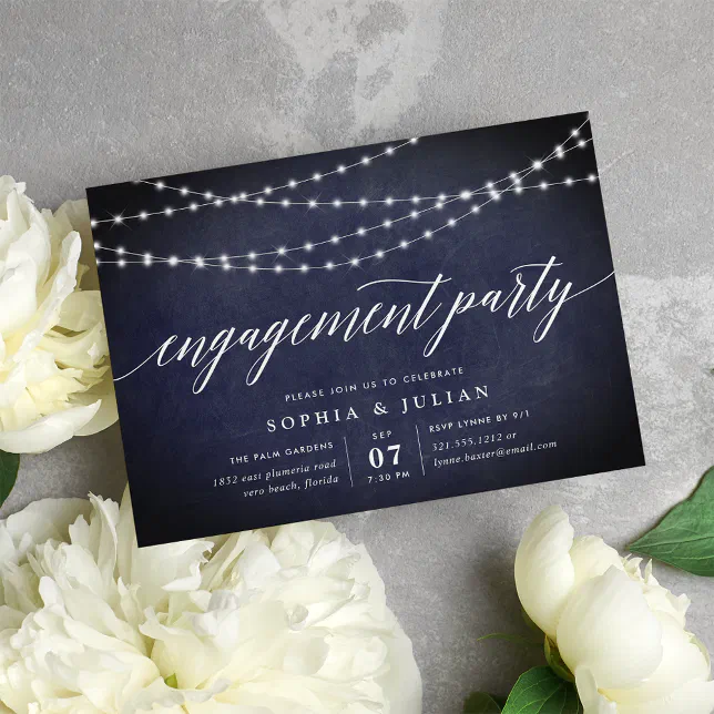 Midnight Garland Engagement Party Invitation | Zazzle