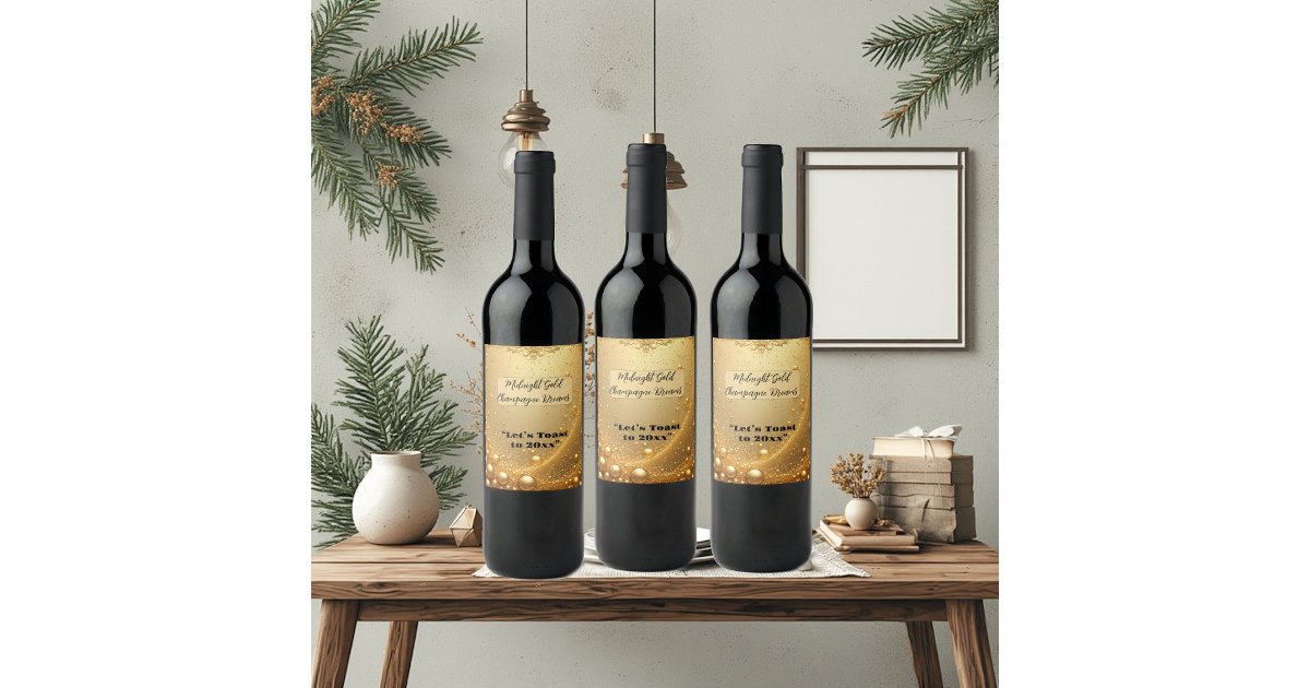 Midnight Gold Faux Champagne Dream Bubbly New Year Wine Label | Zazzle