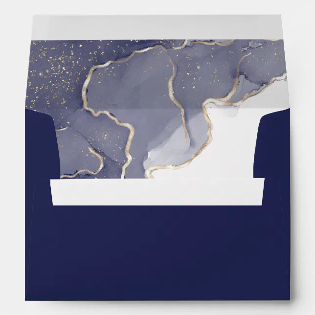 Midnight Navy Gold Elegant Modern Wedding Envelope | Zazzle
