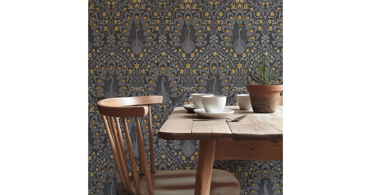 Midnight Peacocks Art Nouveau Wallpaper | Zazzle