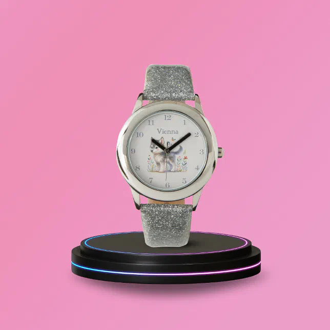 Midnight Pup - Personalized Name Wolf Watch | Zazzle