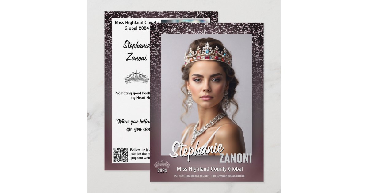 Midnight Sparkle Pageant Autograph Card | QR Code | Zazzle